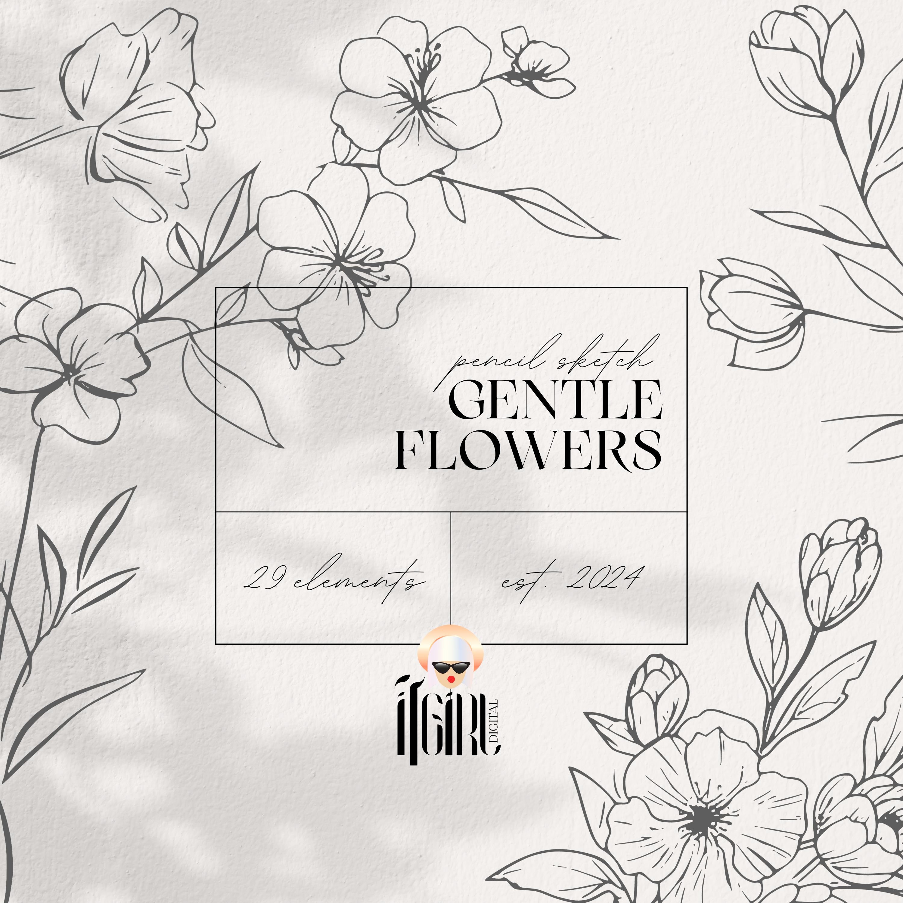 Pencil Sketch Flowers Clipart - Floral Line Art, Wildflowers PNG ...