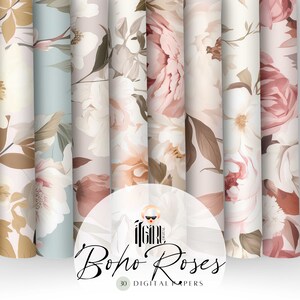 Boho Style Roses Digital Paper Minimalist Shabby Chic Floral Print ...