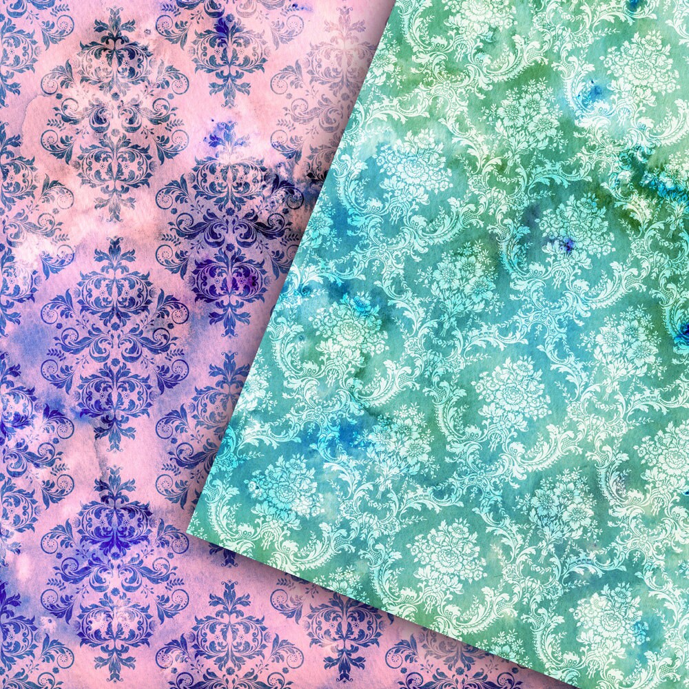 Grunge Aesthetic Digital paper WATERCOLOR Damask watercolur | Etsy