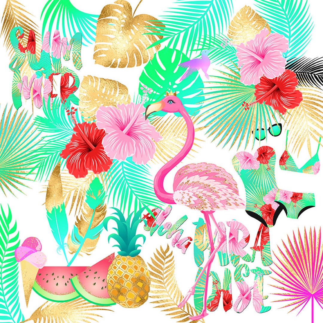 Tropical Clipart, Summer Clipart, Flamingo Clipart - Pineapple ...