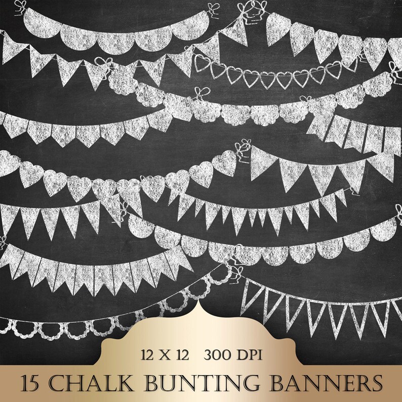 Chalkboard Bunting Banner Digital Clip Art Chalk Texture - Etsy