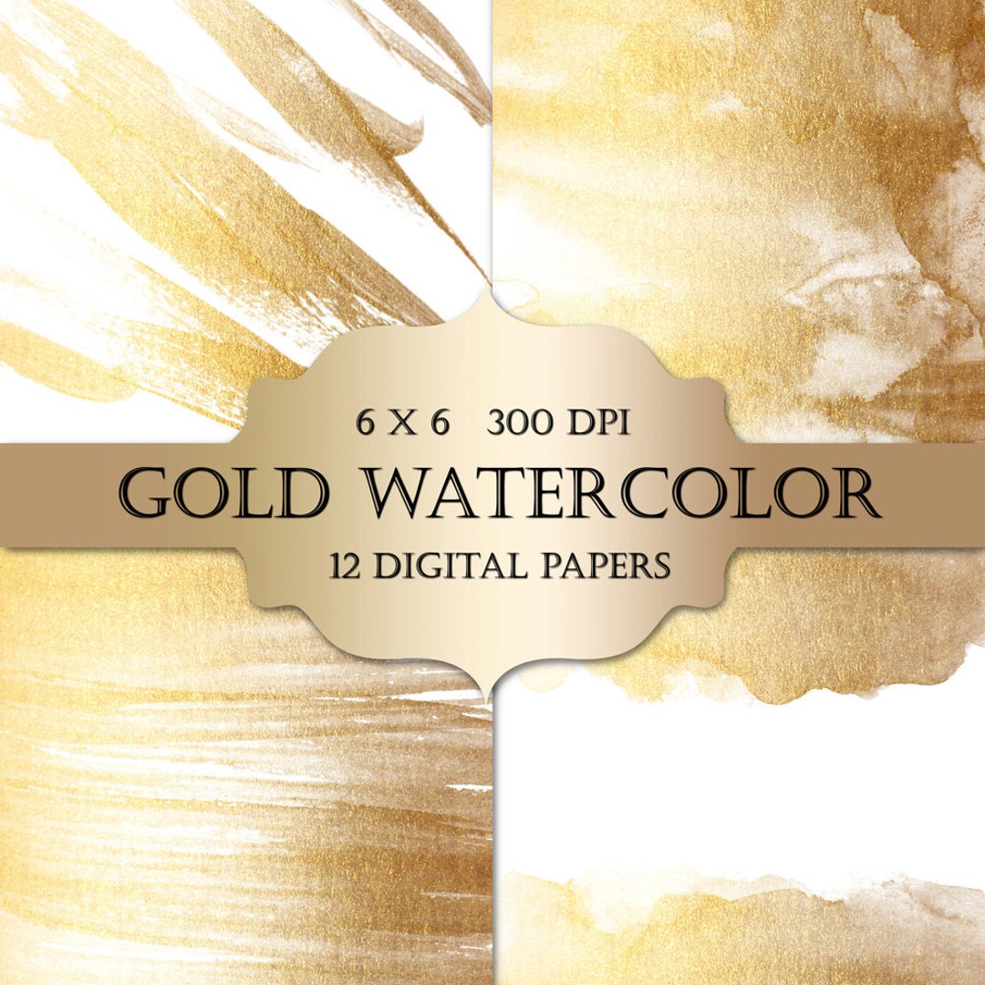 Gold Watercolor Digital Papers - Gold Glitter Watercolor Metallic ...