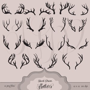 Antlers Hand Drawn Digital Clip Art - Deer Antler Christmas Clipart ...