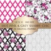 Pink Shabby Chic Digital Papers Hot Pink & Grey Quatrefoil Polka Dot ...