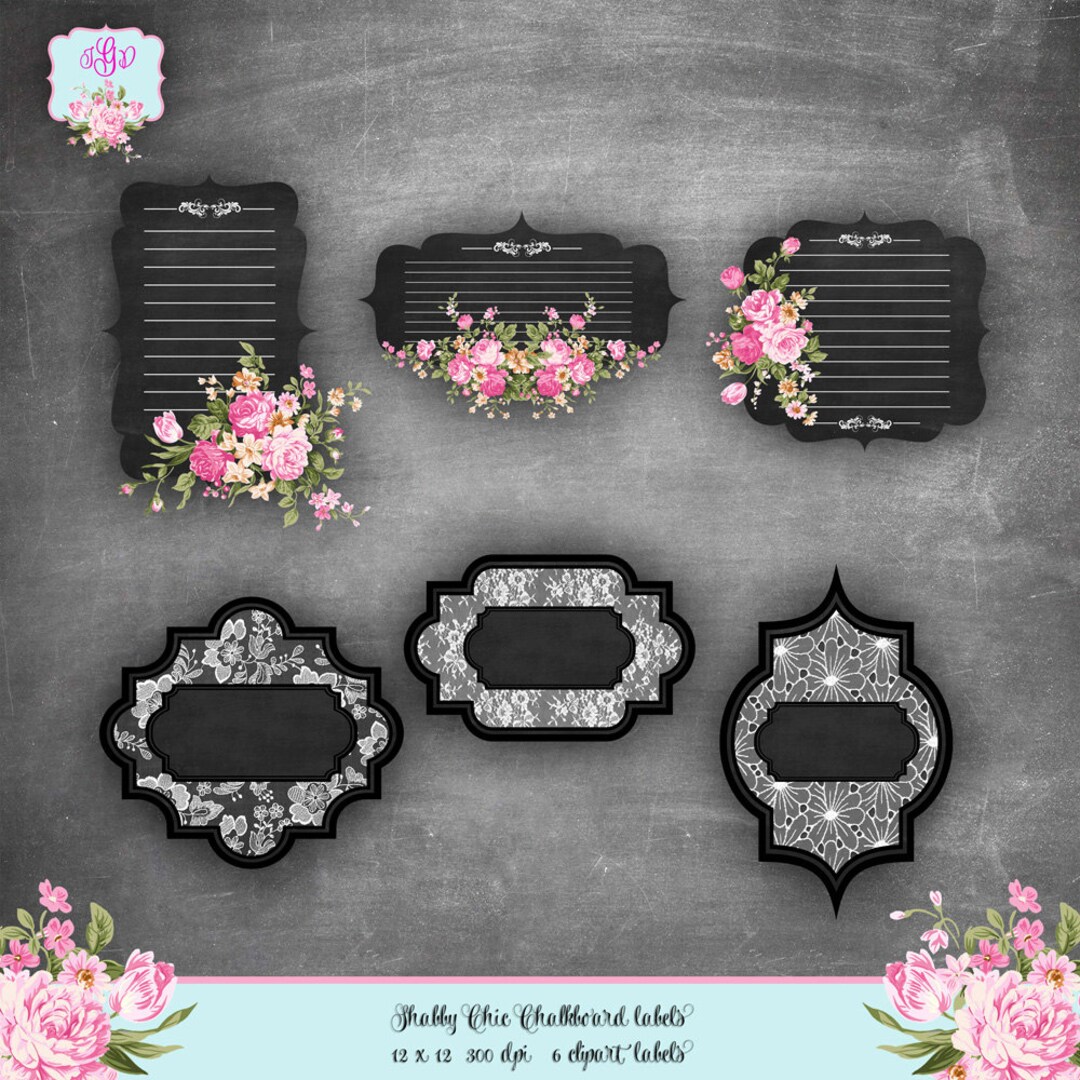 Shabby Chic Chalkboard Labels Digital Clipart - Vintage Floral & Lace ...