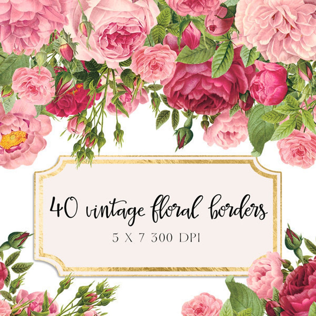 Vintage Floral Borders Clipart: Shabby Chic Flowers (digital Download ...