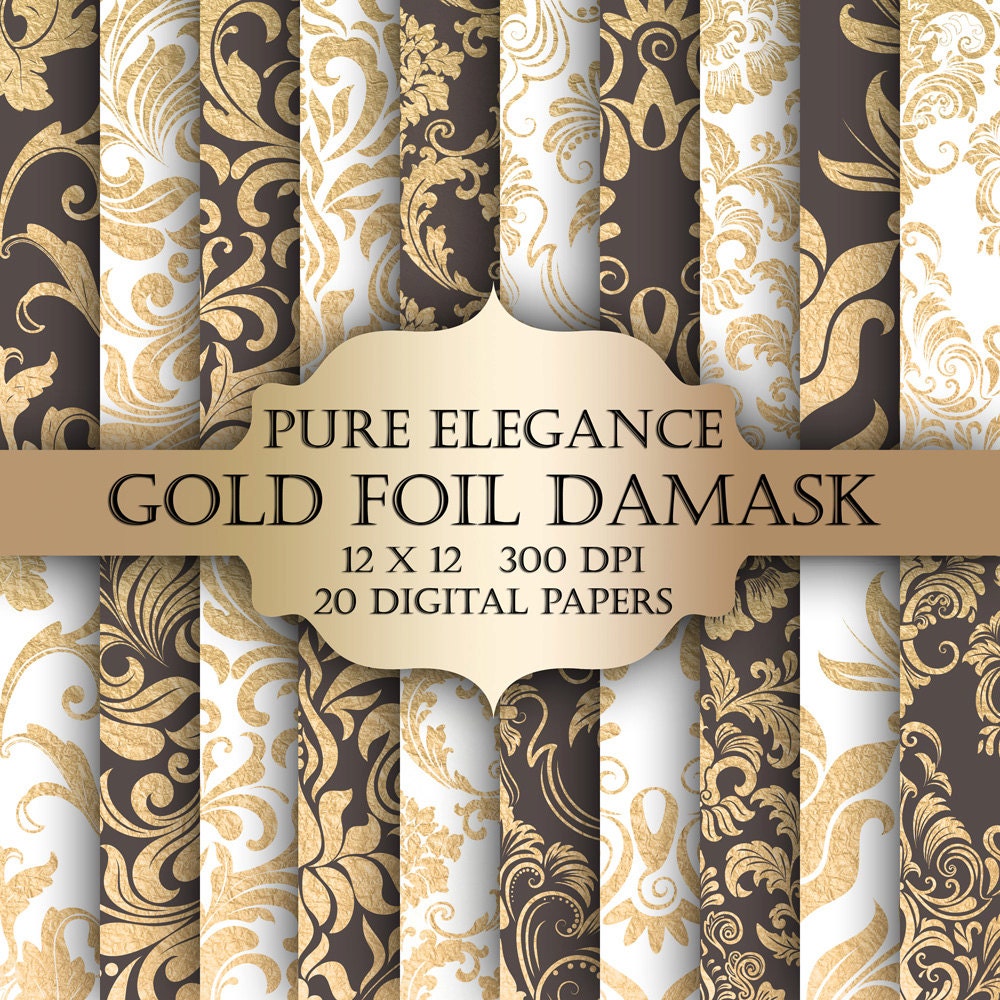 Gold Foil Damask Digital Paper Pack floral gold metallic | Etsy