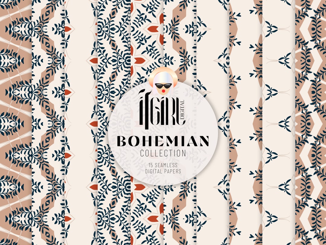 15 Boho Seamless Digital Papers - Seamless Patterns, Floral Bohemian ...