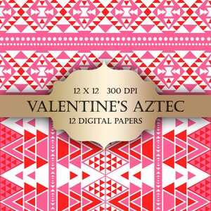 Valentines AZTEC Digital Paper Pack - Ethnic Tribal Pink Red Triangle ...