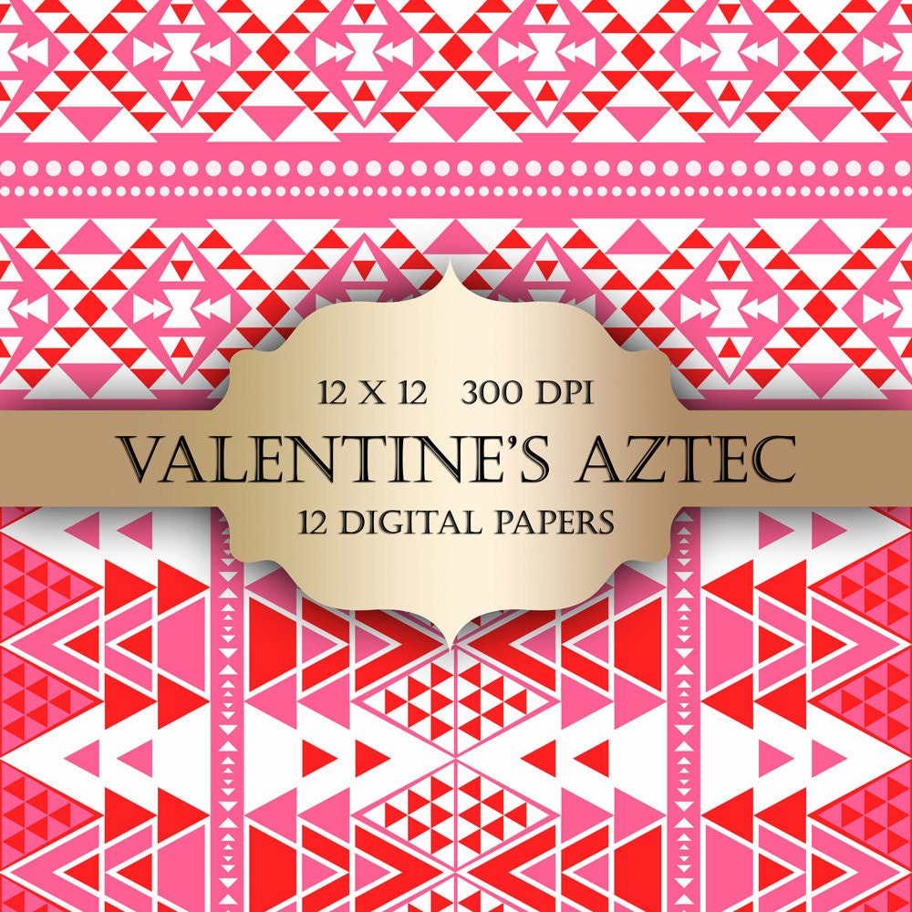 Valentines AZTEC Digital Paper Pack Ethnic Tribal Pink Red | Etsy