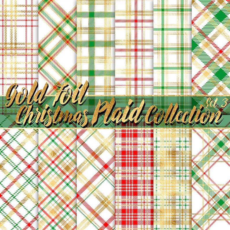 Gold Foil Christmas Plaid Digital Paper Christmas Paper Gold - Etsy