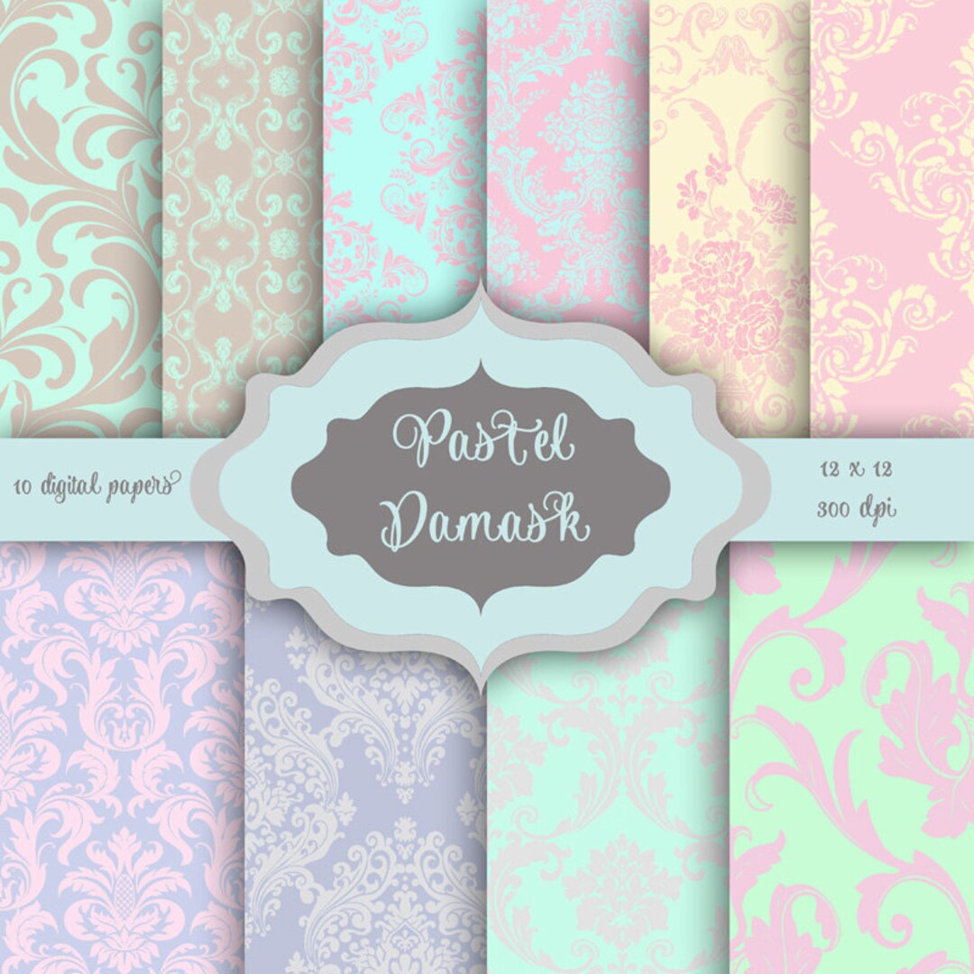 Pastel Damask Floral Digital Paper Pack: Scrapbook Backgrounds (instant ...