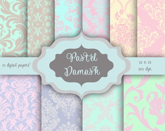 Grey Wedding Damask Floral Pattern Digital Paper Pack Flower | Etsy