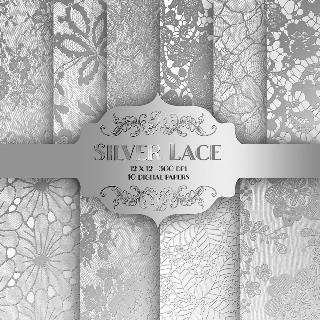 Silver LACE Digital Paper Pack - Vintage Wedding Metal Silver Lace ...