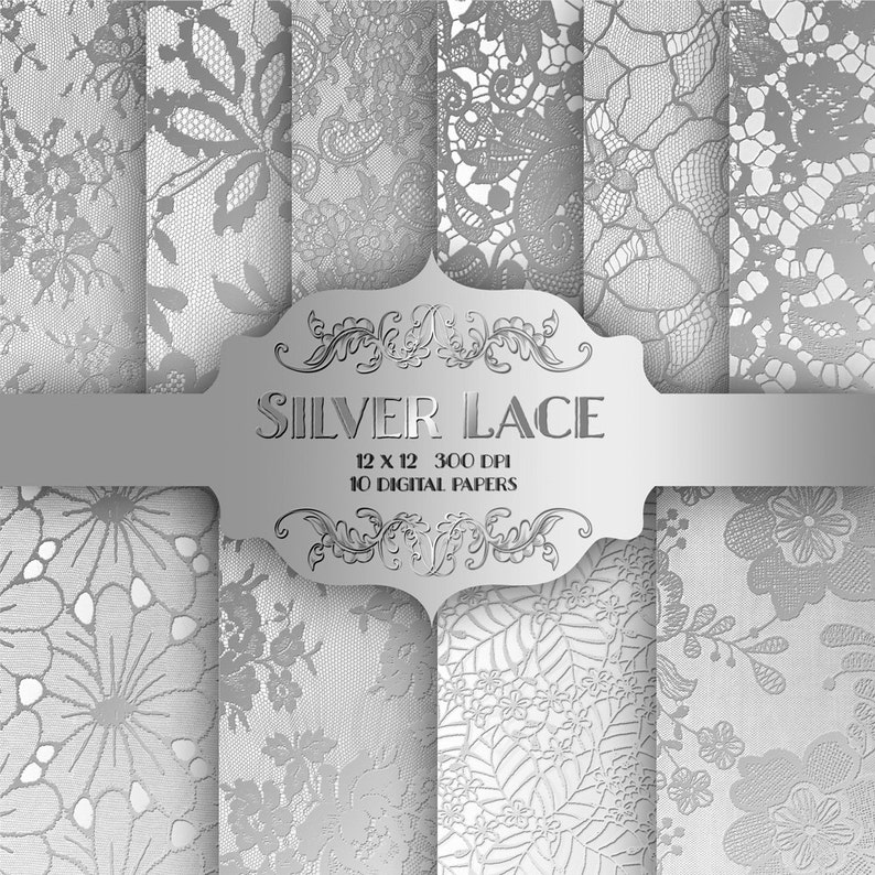 Silver LACE Digital Paper Pack Vintage Wedding Metal Silver - Etsy
