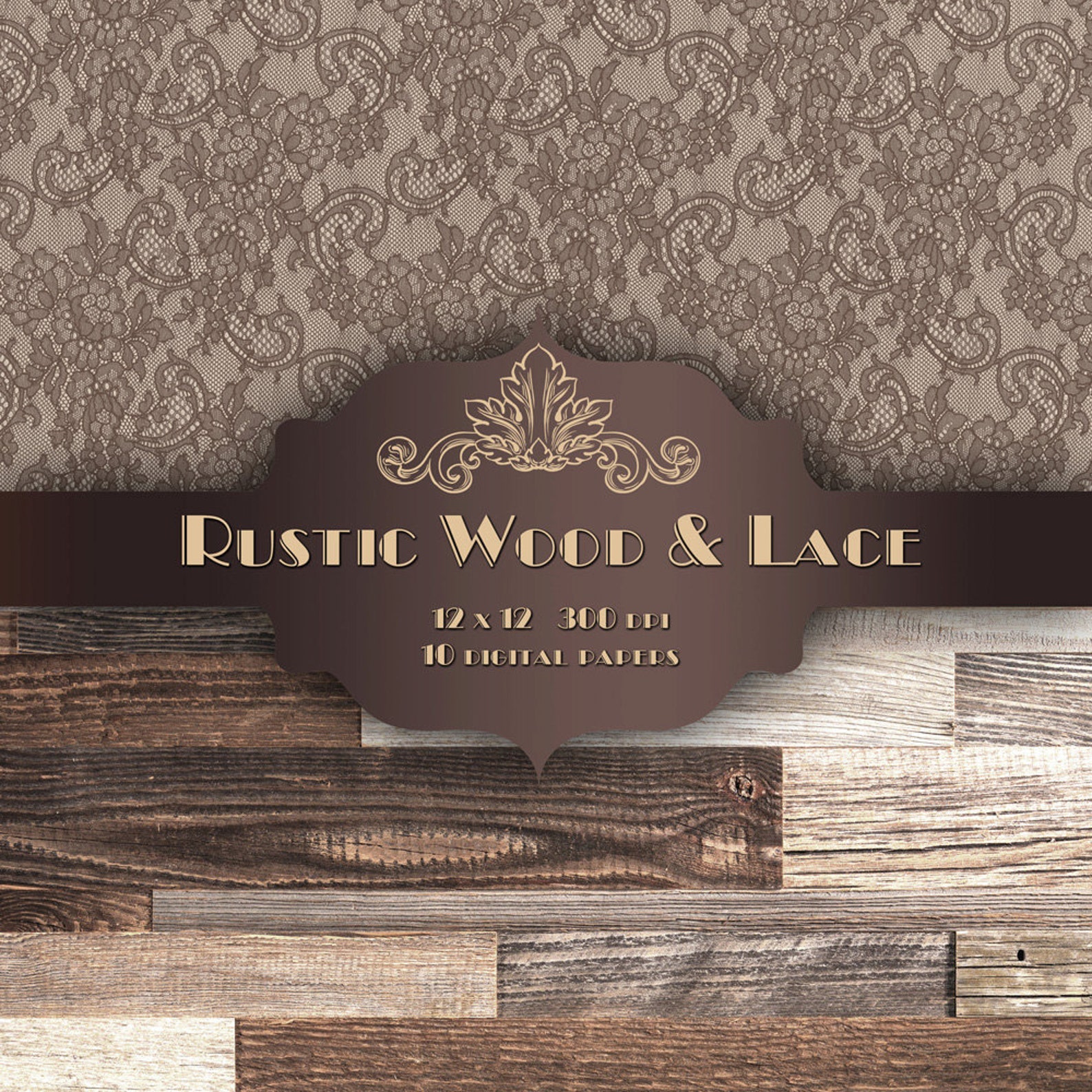 Rustic Brown Wood LACE Digital Paper Pack Vintage Wedding - Etsy