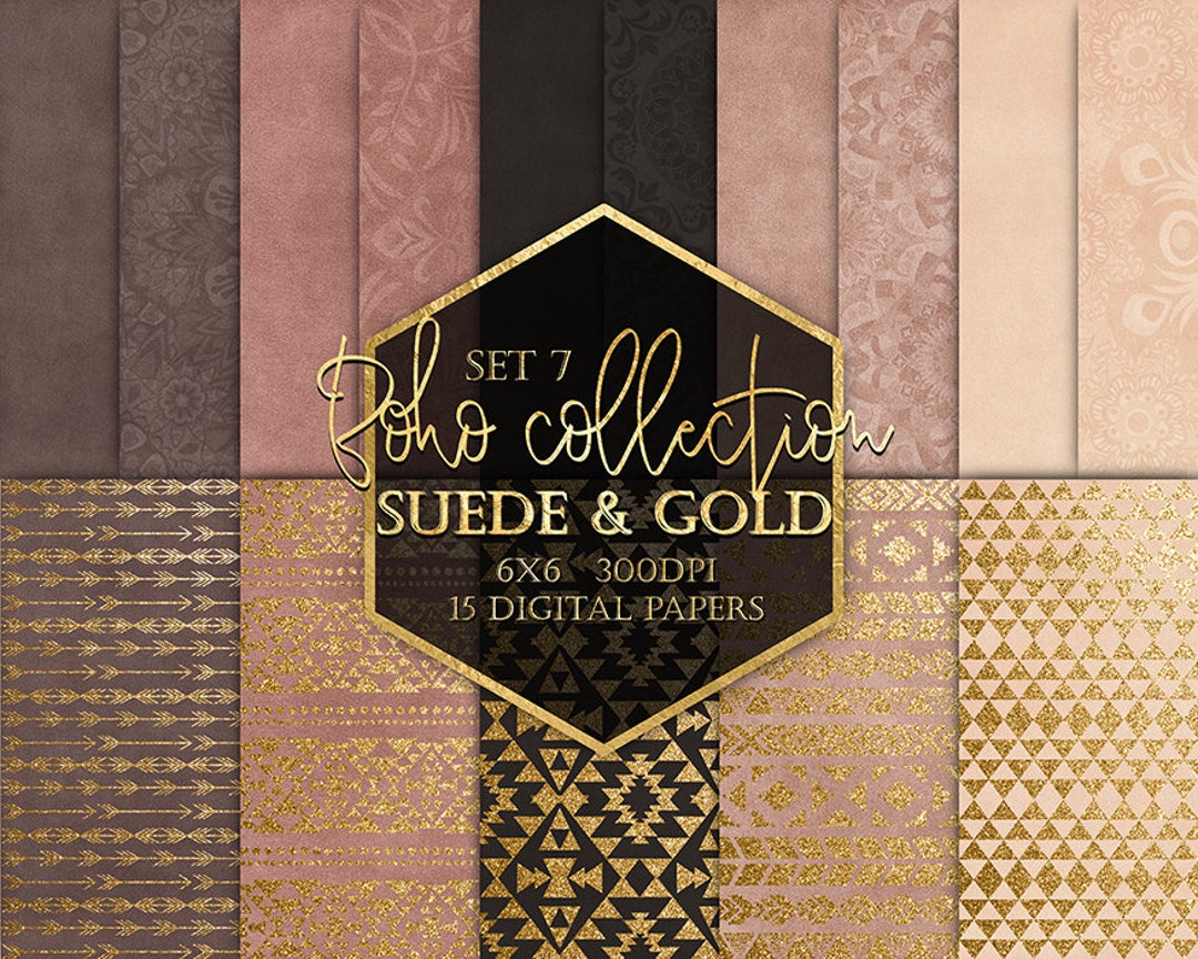 Boho Suede & Gold Digital Paper: Geometric Scrapbook Patterns (digital ...