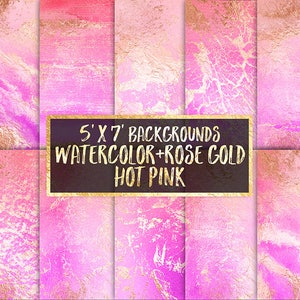 Hot Pink Watercolor Rose Gold Digital Paper Wedding Invitation Template ...