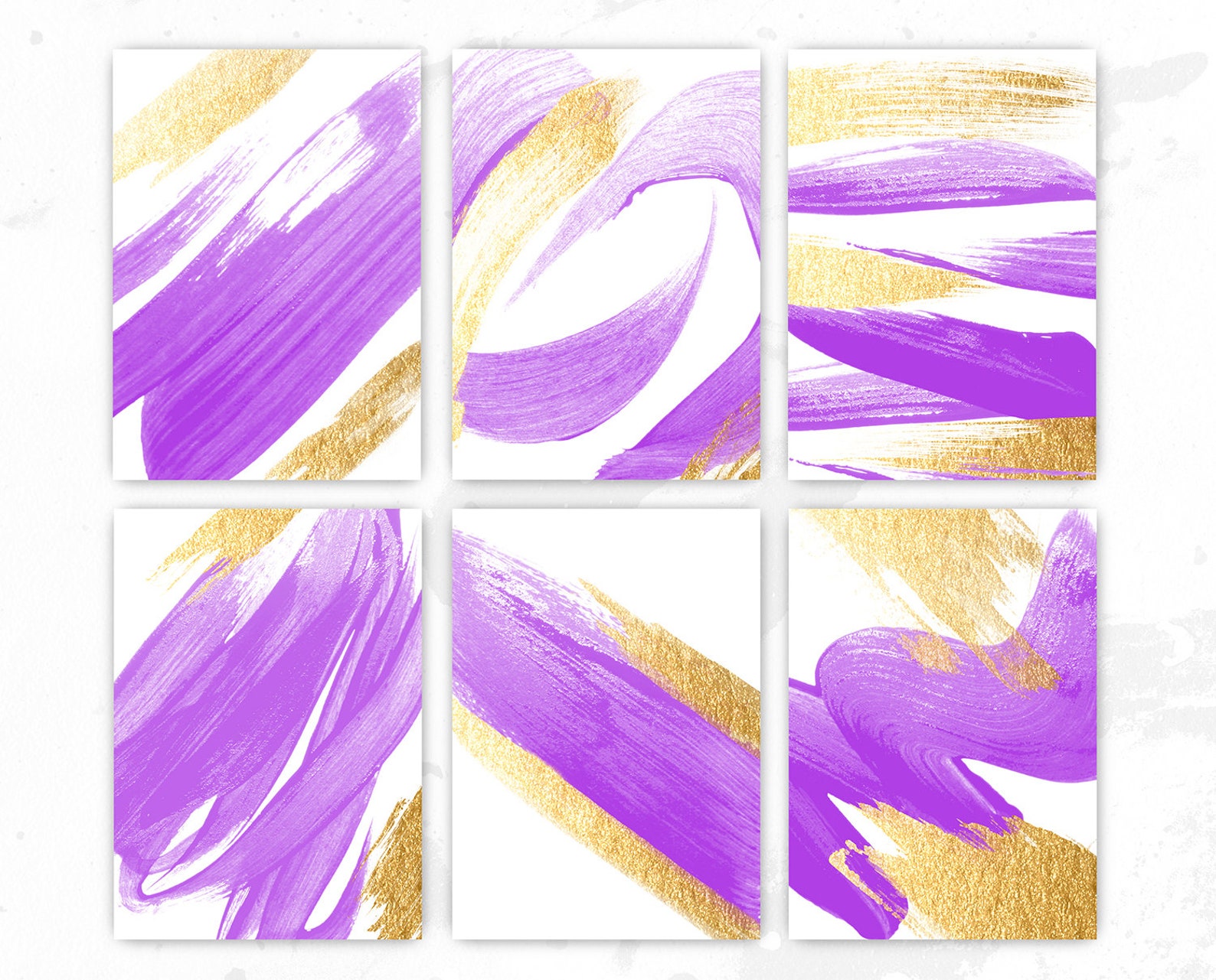 Purple & Gold Brush Strokes Watercolor Textures Gold Digital | Etsy