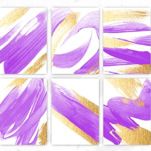 Purple & Gold Brush Strokes Watercolor Textures Gold Digital Paper ...