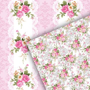 Valentines Vintage Shabby Chic Flowers Digital Paper Pack - Vintage ...