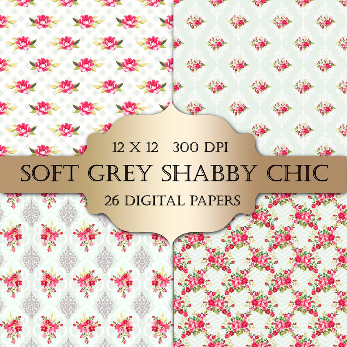 Shabby Chic Digital Paper Vintage Grey Pastel Floral Lace | Etsy