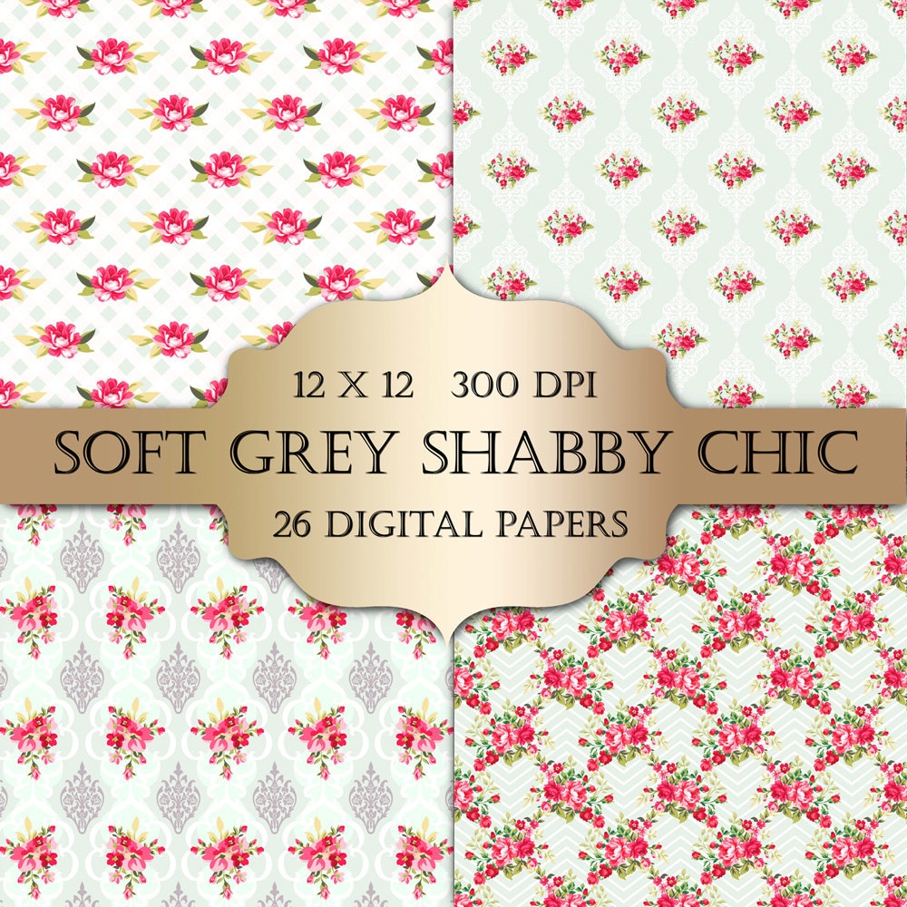 Shabby Chic Digital Paper Vintage Grey Pastel Floral Lace | Etsy
