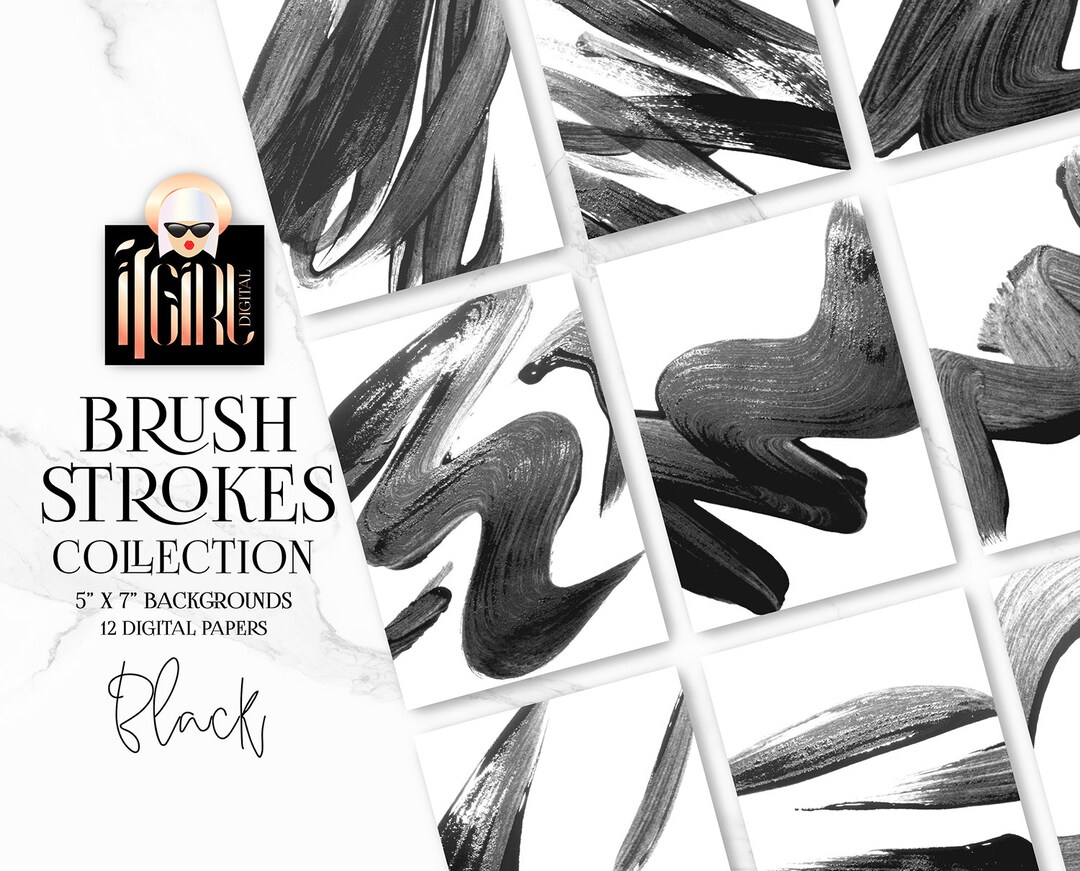 Black Watercolor Brush Strokes Textures Digital Paper Paint Splatter 5 ...