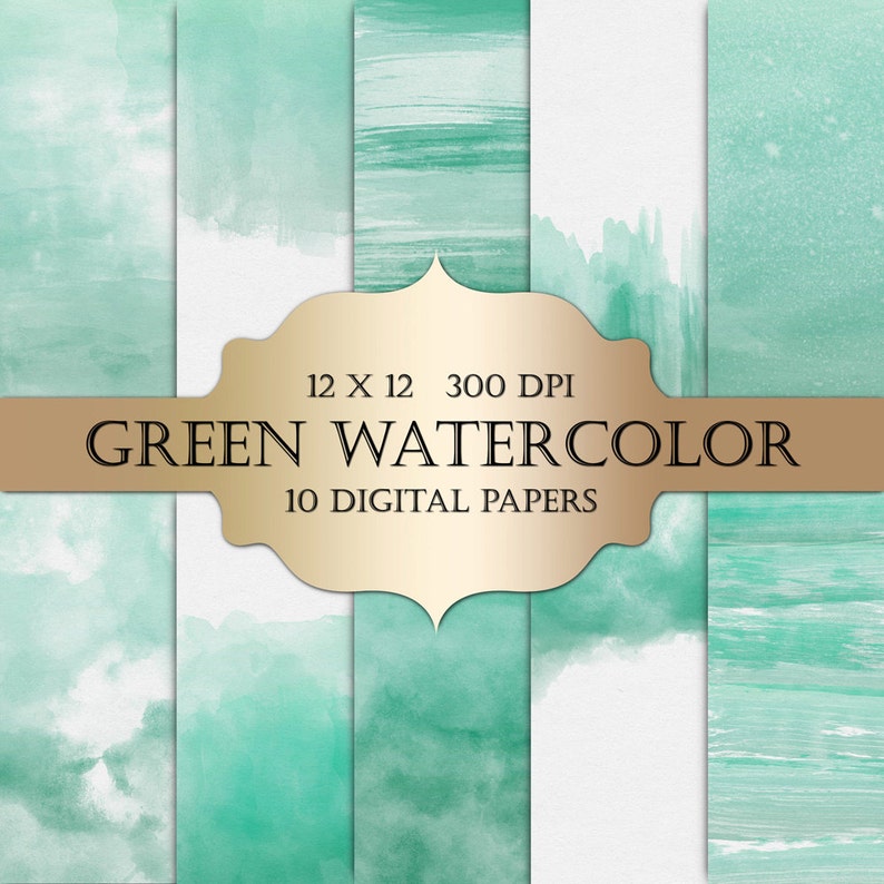 Watercolor Digital Paper Green Watercolor Painted Digital | Etsy
