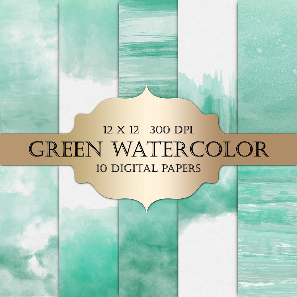 Watercolor Digital Paper Green Watercolor Painted Digital | Etsy
