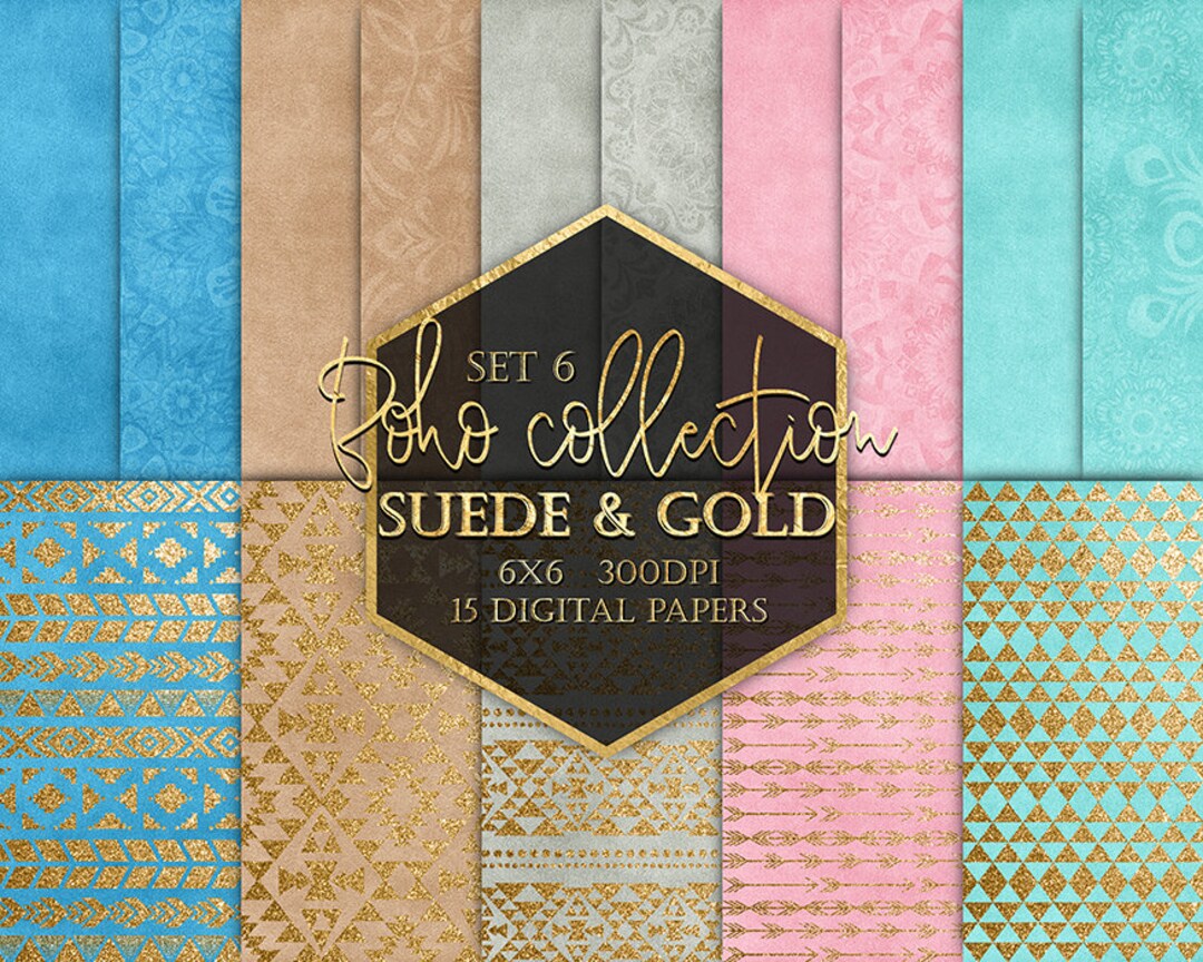 Suede Bohemian Digital Paper - Boho Geometric Tribal Ethnic Gold ...