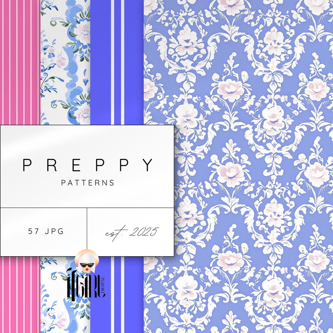 Grandmillenial Pattern, Watercolor Preppy Seamless Digital Paper ...
