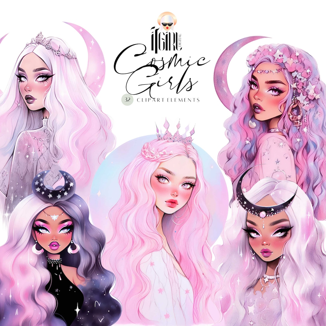 Watercolor Moon Goddess Clipart: Cosmic Girls PNG (digital Download) - Etsy