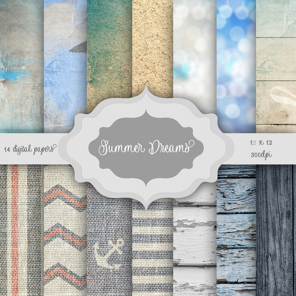 Nautical Digital Paper beach sky rustic wood burlap bokeh | Etsy