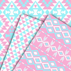 AZTEC Digital Paper Pack - Ethnic Tribal Pink Blue Pastel Triange ...