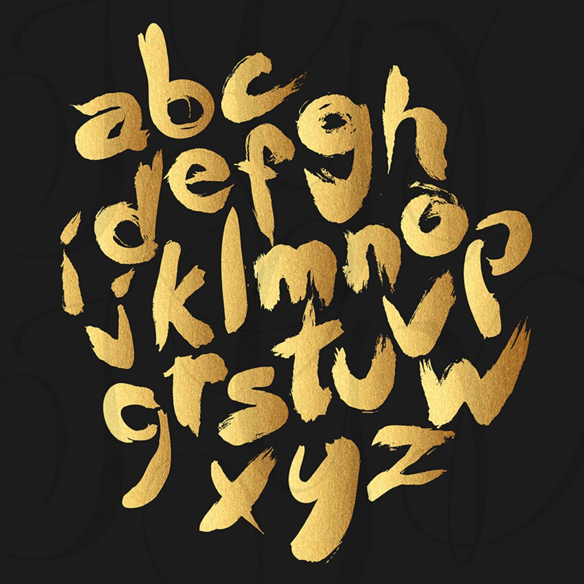 Gold Watercolor Alphabet Clipart Gold Brush Paint Metallic | Etsy
