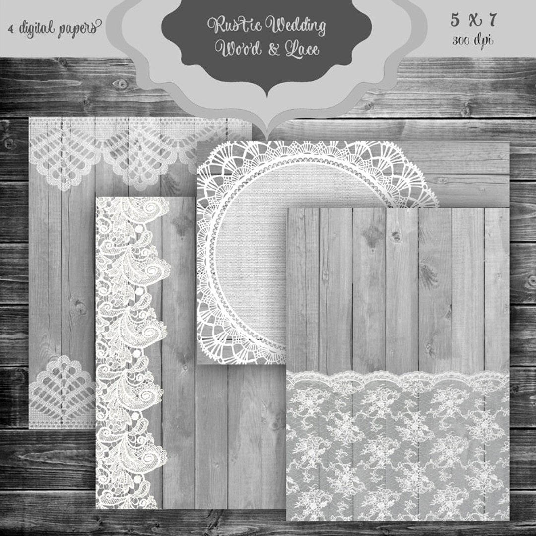 Rustic Wood & LACE Digital Paper Pack - Vintage Wood and Lace Pattern ...