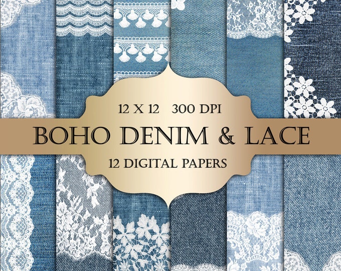 Denim & LACE Digital Paper Pack Vintage Lace Denim Textures - Etsy