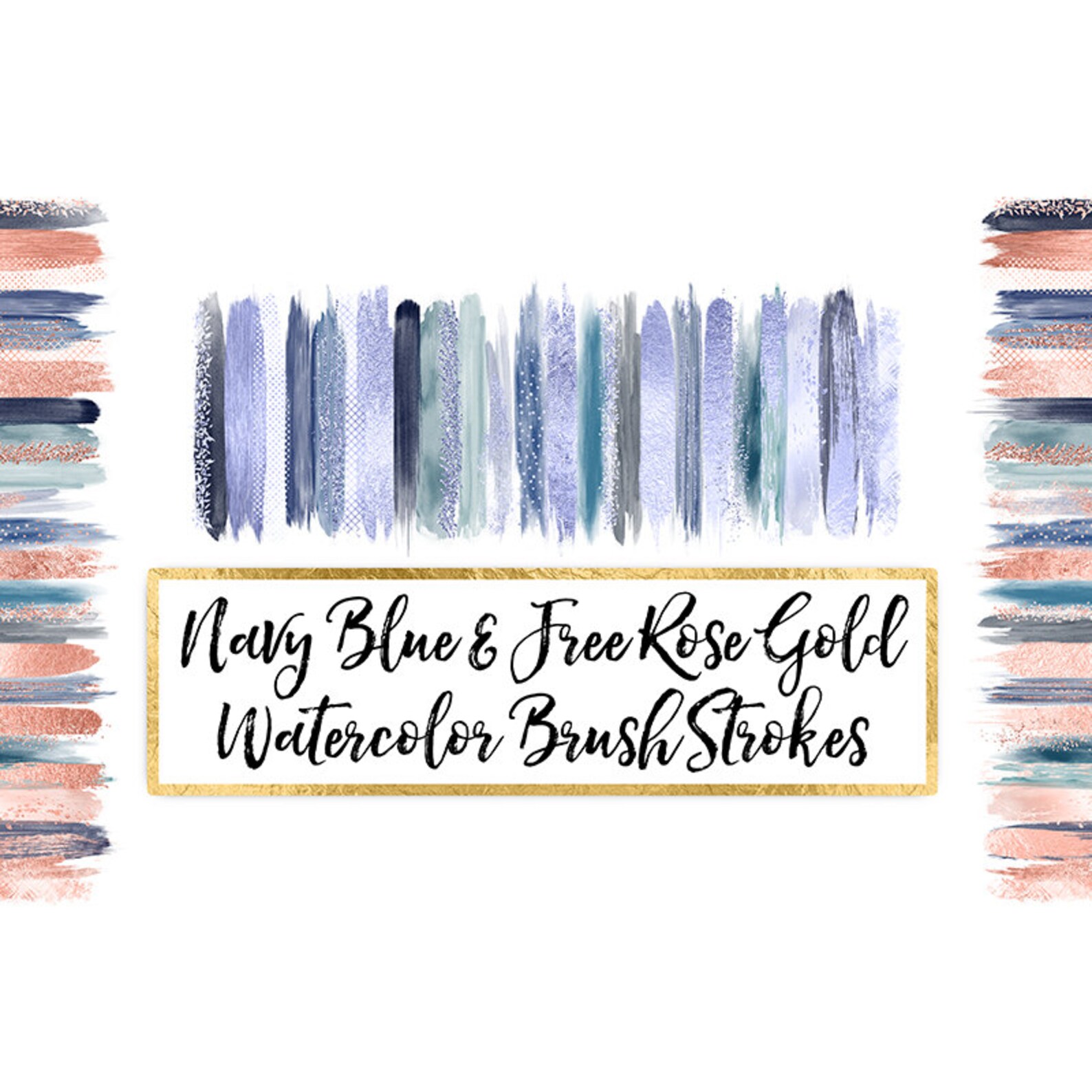 Watercolor Brush Strokes Clipart Free Rose Gold Clipart Blue - Etsy