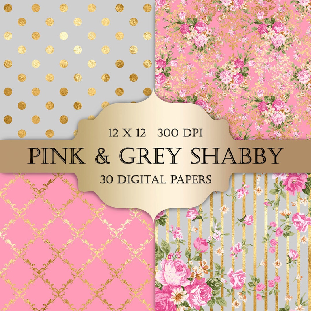 Valentines Digital Paper Gold Foil Shabby Chic Digital Paper - Gold ...