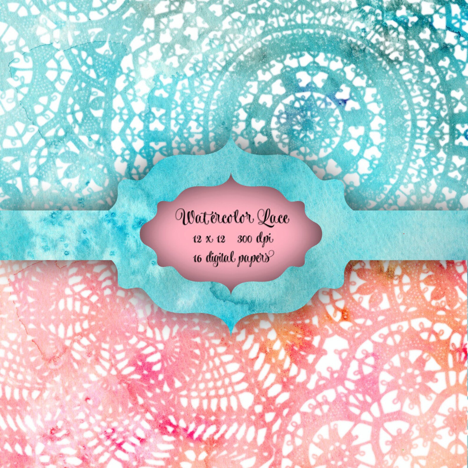 WATERCOLOR Lace Digital Paper Pack - Watercolor Lace Doily Pattern ...