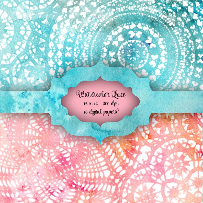 WATERCOLOR Lace Digital Paper Pack Watercolor Lace Doily | Etsy