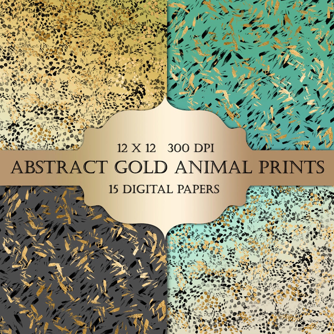 Gold Animal Print Digital Paper Abstract Watercolor Gold - Etsy