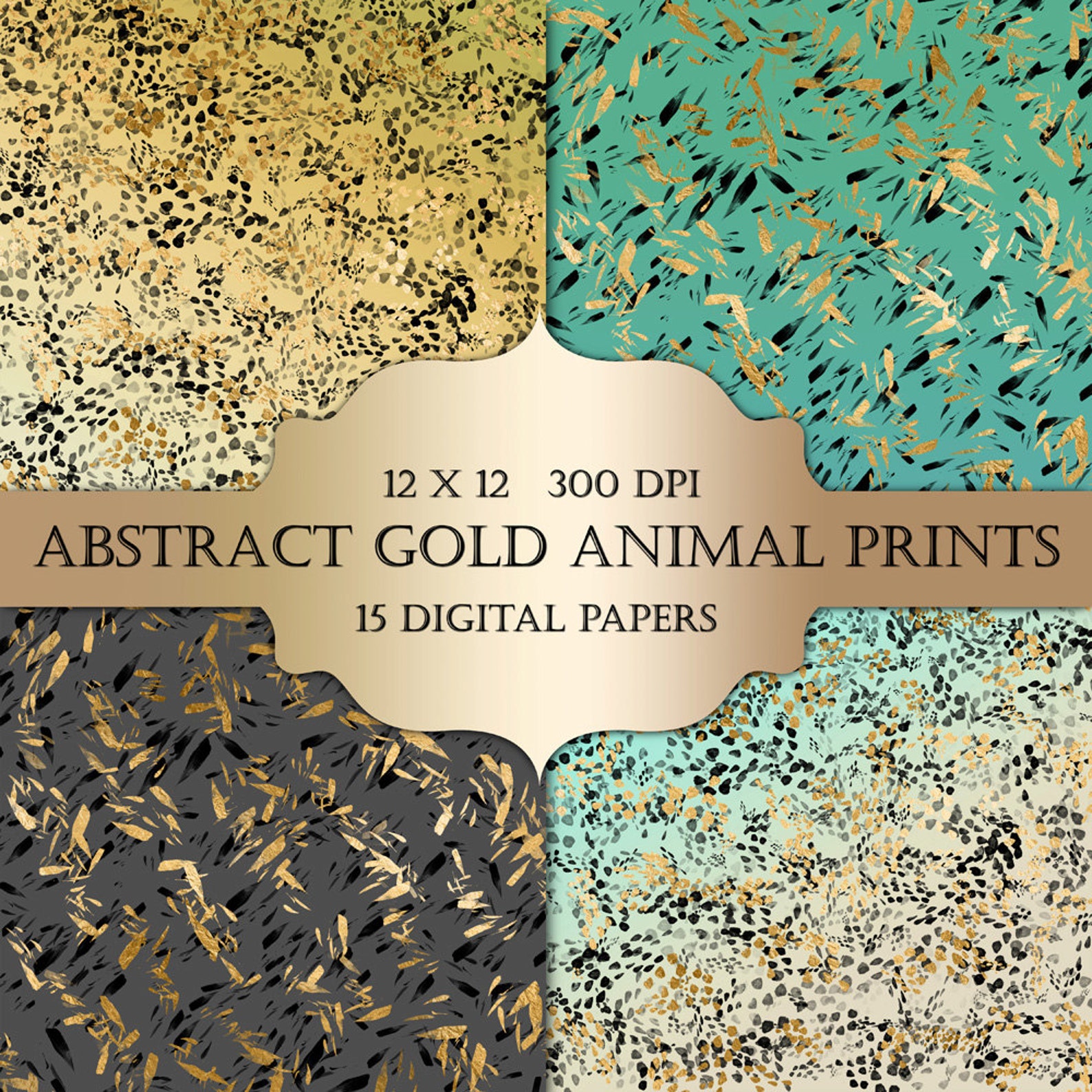 Gold Animal Print Digital Paper Abstract Watercolor Gold | Etsy