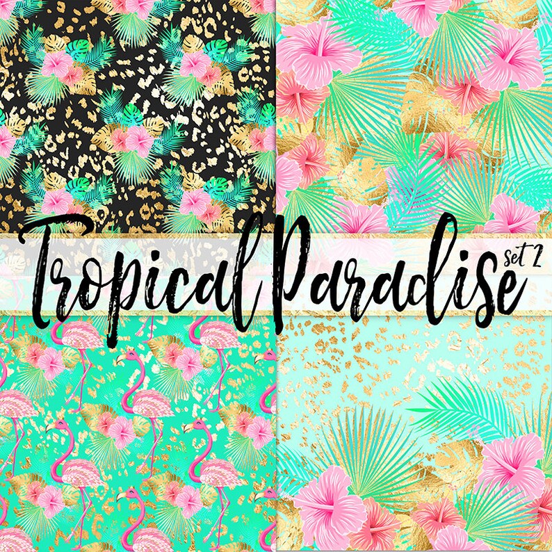 Tropical Digital Paper Summer Flamingo Clipart Tropical - Etsy