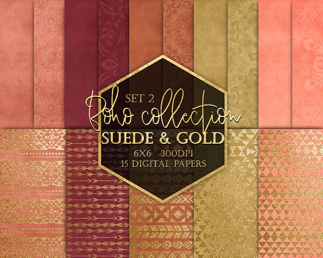 Suede Digital Paper - Bohemian Boho Geometric Tribal Ethnic Gold ...