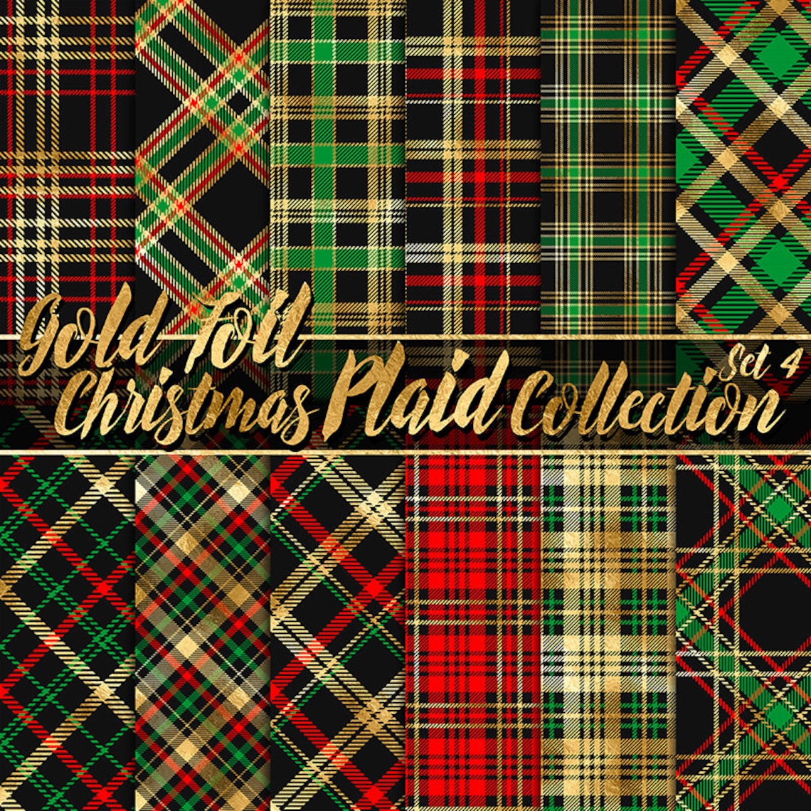 Gold Foil Christmas Plaid Digital Paper: christmas paper gold | Etsy