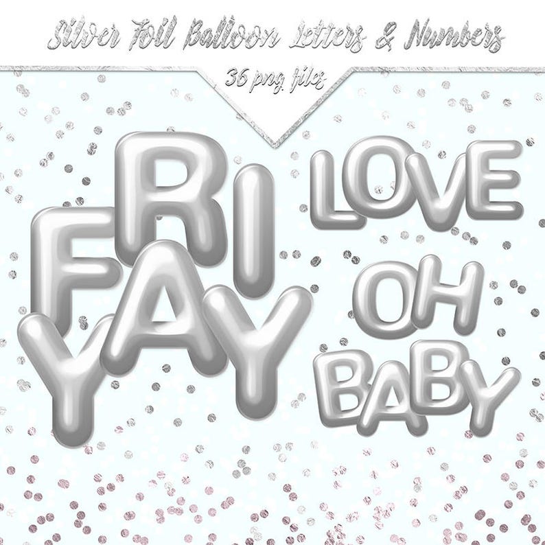 Silver Foil Balloon Letters & Numbers Alphabet Clipart - Etsy