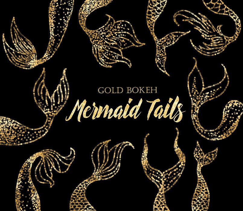 Gold Mermaid Clipart Mermaid Tail Clipart Glitter Mermaid | Etsy