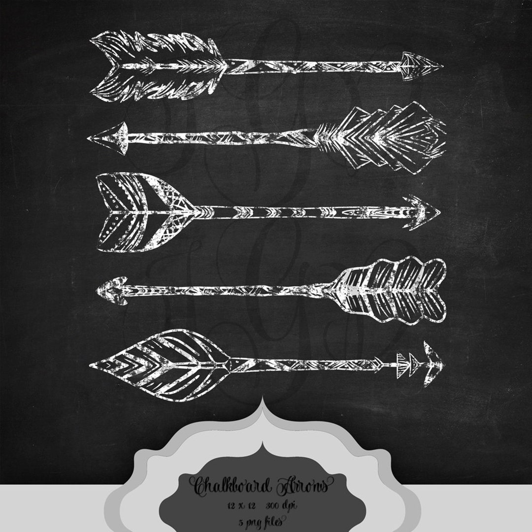 5 Chalkboard Hand Drawn Tribal Aztec Arrows Digital Clip Art - Png ...